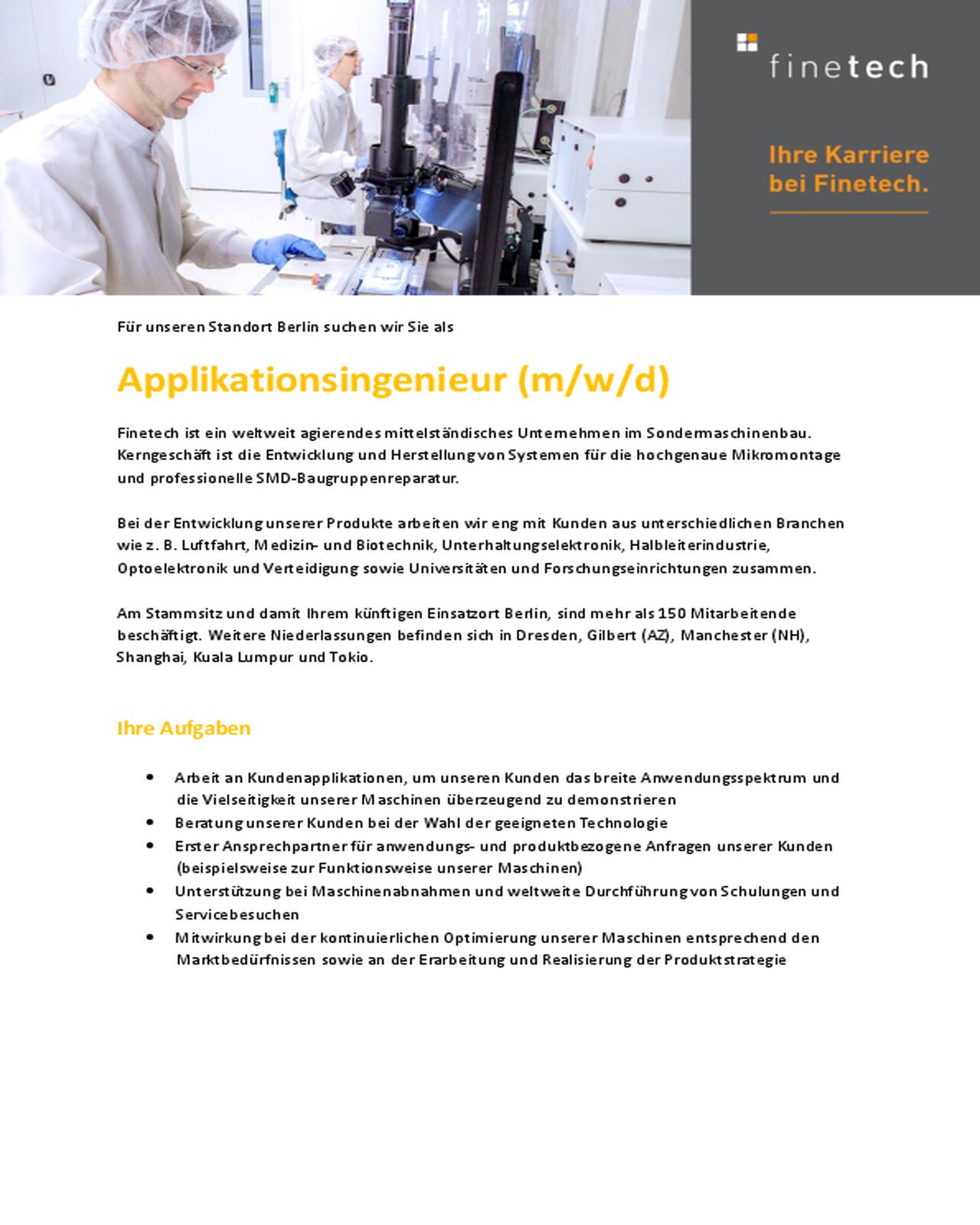 Applikationsingenieur (m/w/d) – Finetech