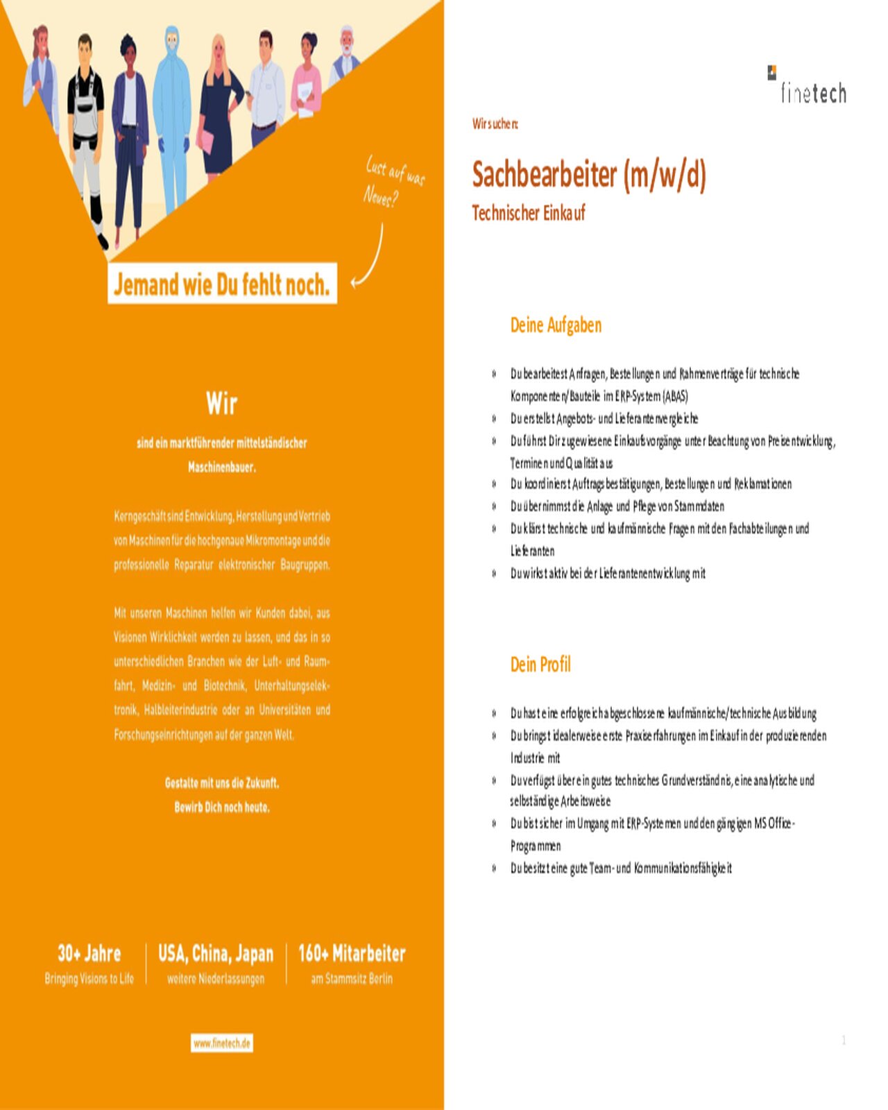 Sachbearbeiter Technischer Einkauf (m/w/d) – Finetech